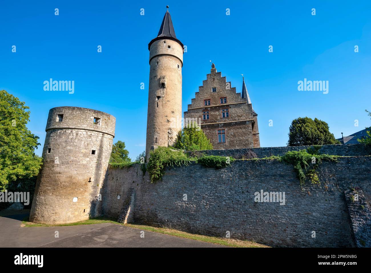 Medieval defense system with bollard tower or watchtower of the city of ...