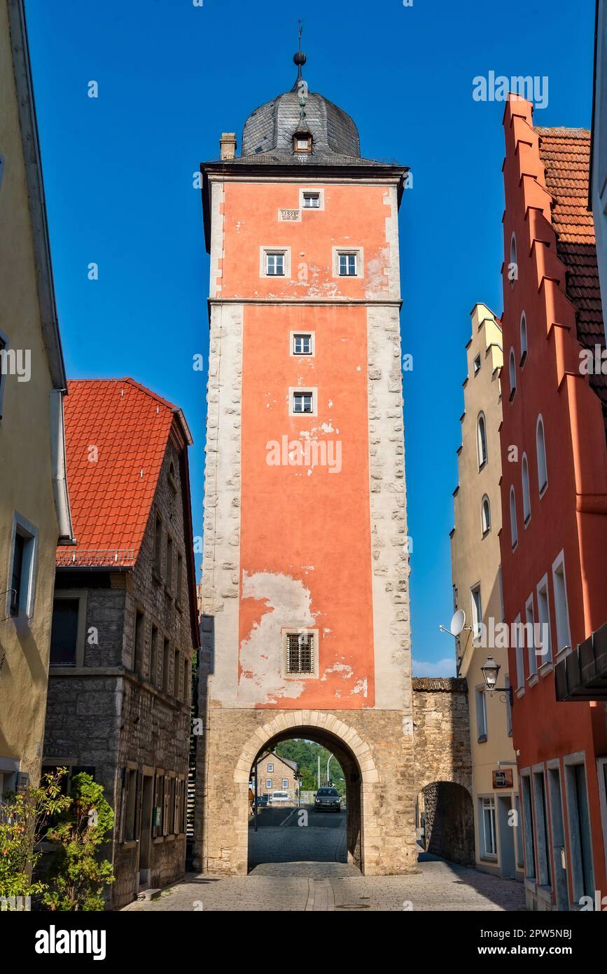 A town gate with a tower as part of the medieval defense system of the ...