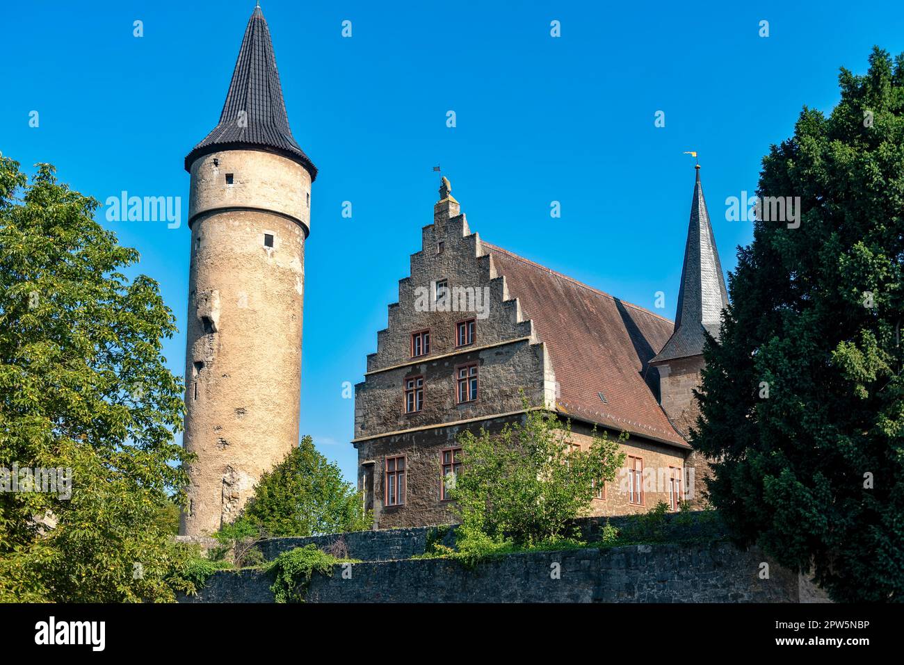 Medieval defense system with bollard tower or watchtower of the city of ...