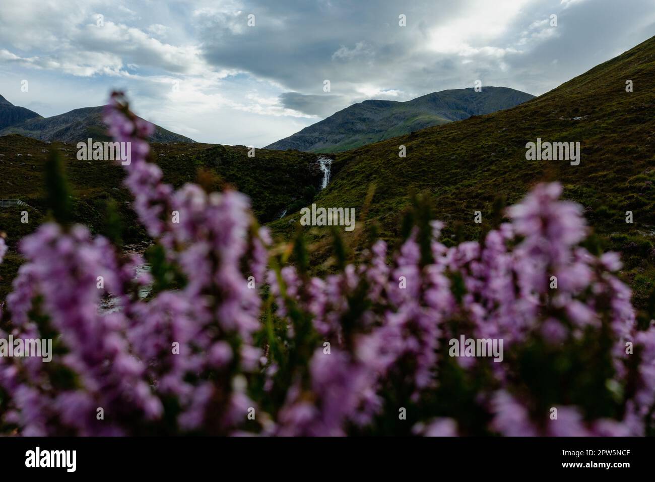 Eas a’ Bhradain Waterfall on Allt Coire nam Bruadaran river in spate ...