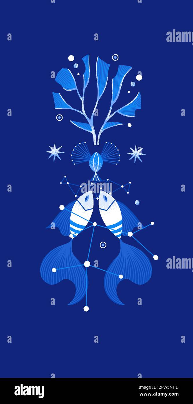 Cosmic fish, seaweed, constellation. Magic underwater life. Marine ...