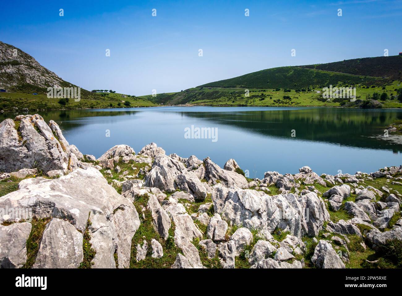 Lake Enol in Covadonga, Picos de Europa, Asturias, Spain Stock Photo ...