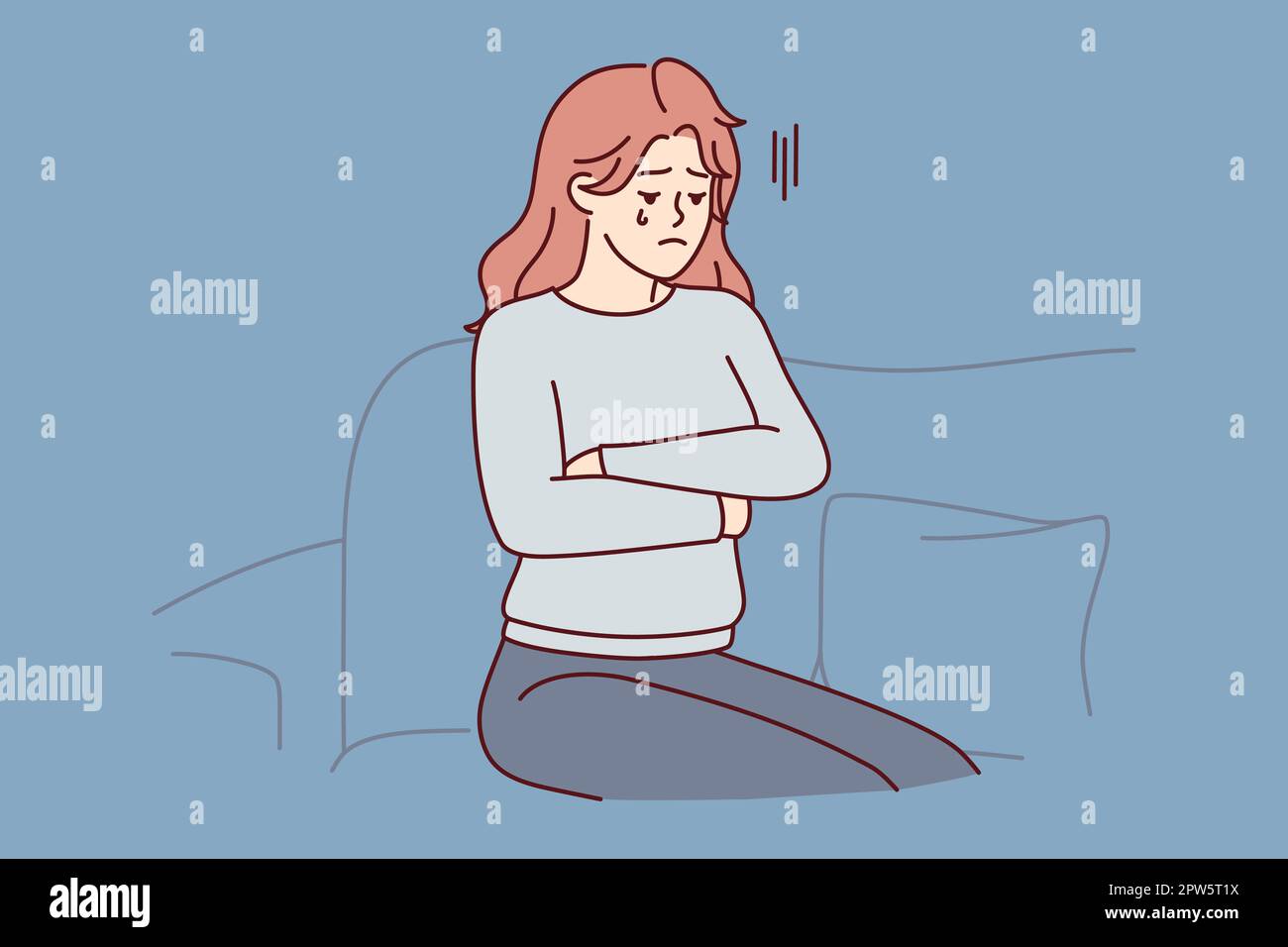 Upset woman crying sitting on couch because of breakup with boyfriend ...