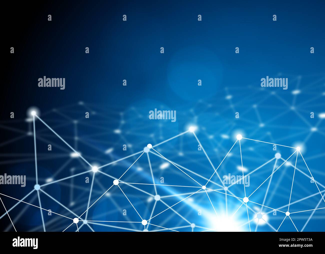Technology background concept, Abstract connected dots on bright blue ...