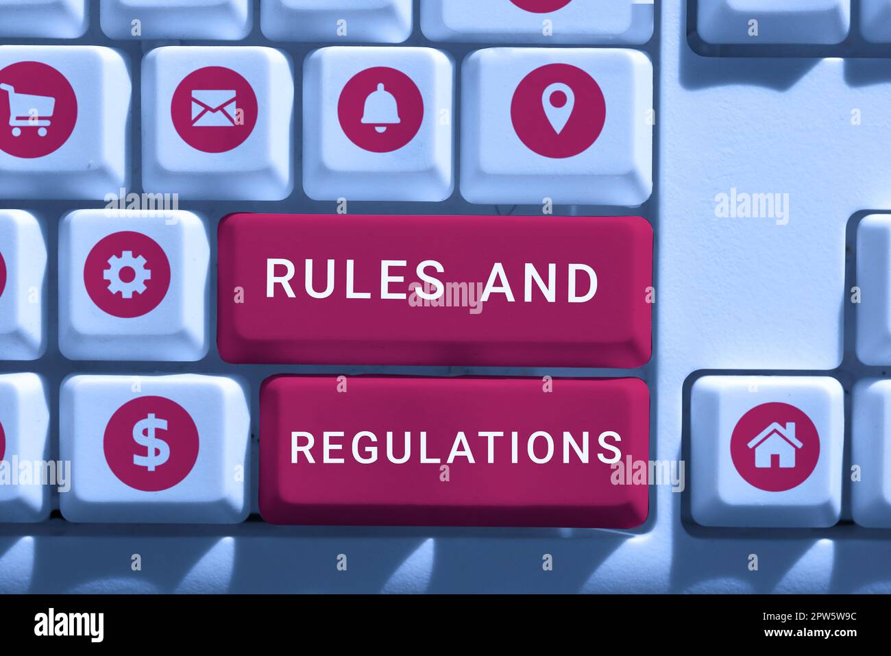 Sign displaying Rules And Regulations, Business overview guidelines to ...