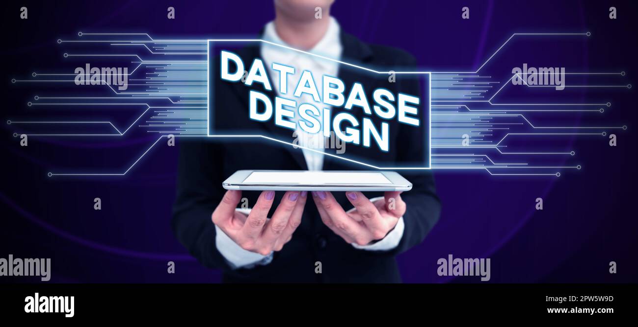 Hand writing sign Database Design, Business approach organisation of ...