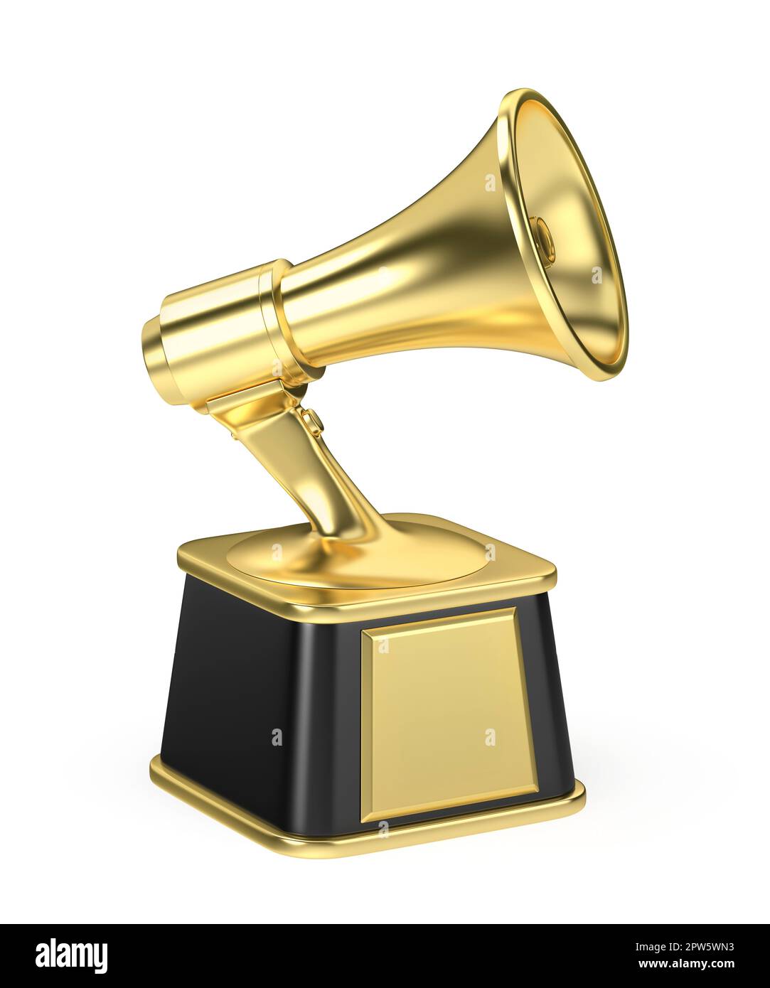 Megaphone gold trophy on white background Stock Photo - Alamy