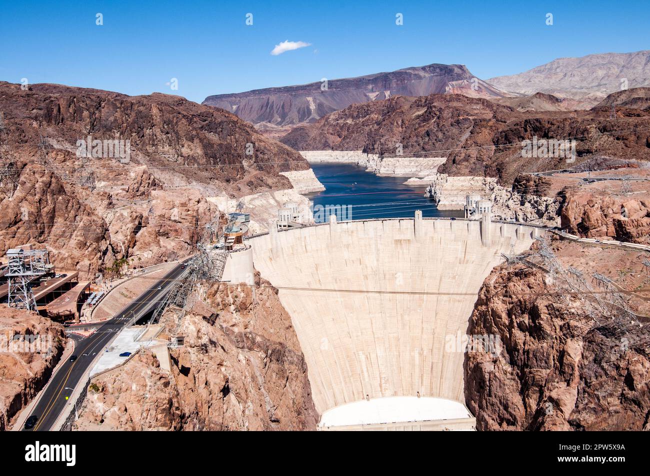 Hoover Dam on the Colorado River spanning the Nevada- Arizona boarder ...