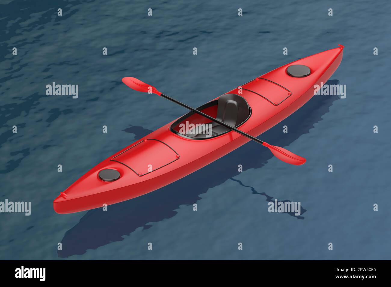 Red empty plastic kayak on wavy blue water Stock Photo - Alamy