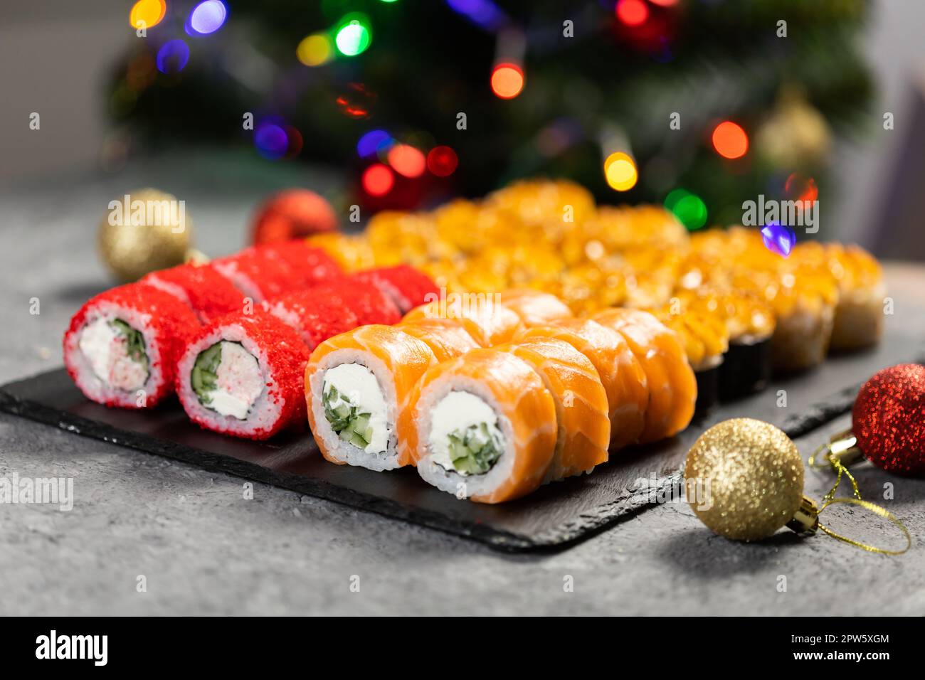 Sushi for Christmas New Year party, winter holiday food delivery menu ...