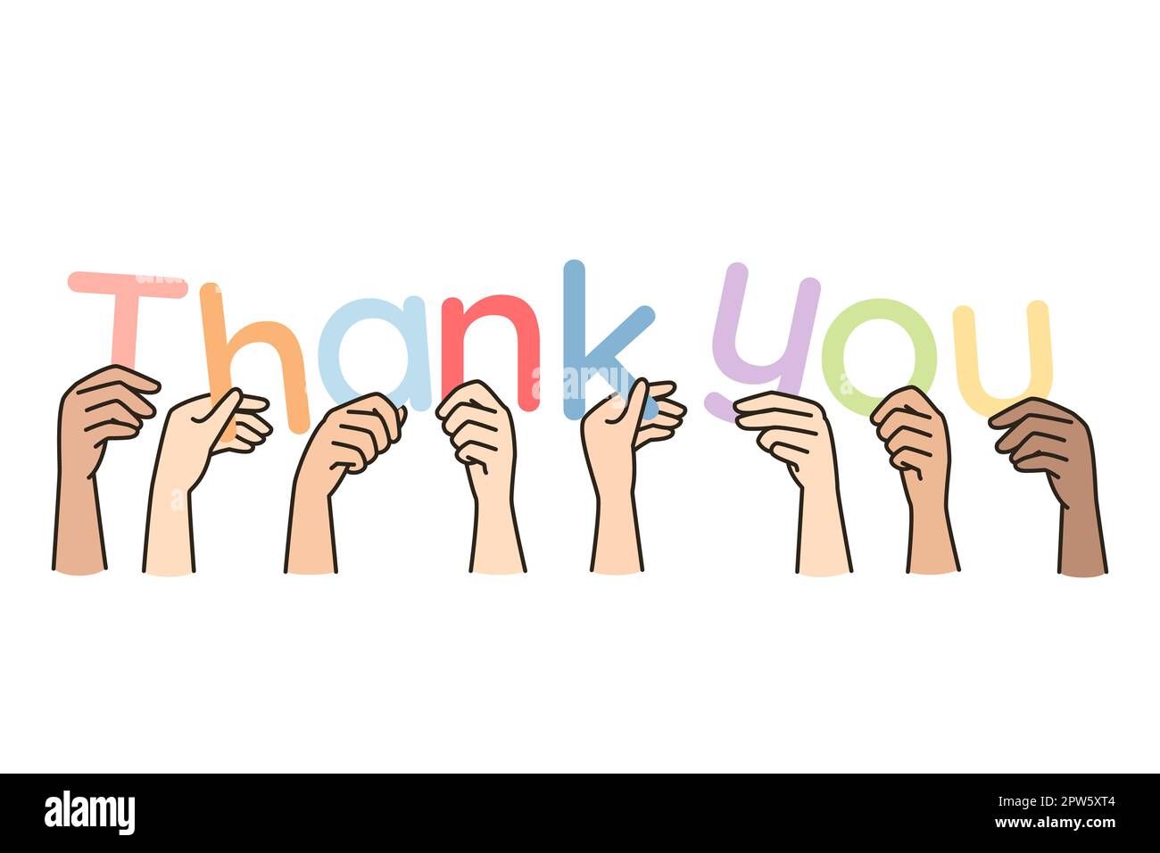 Hands of people with different skin colors hold letters forming phrase ...