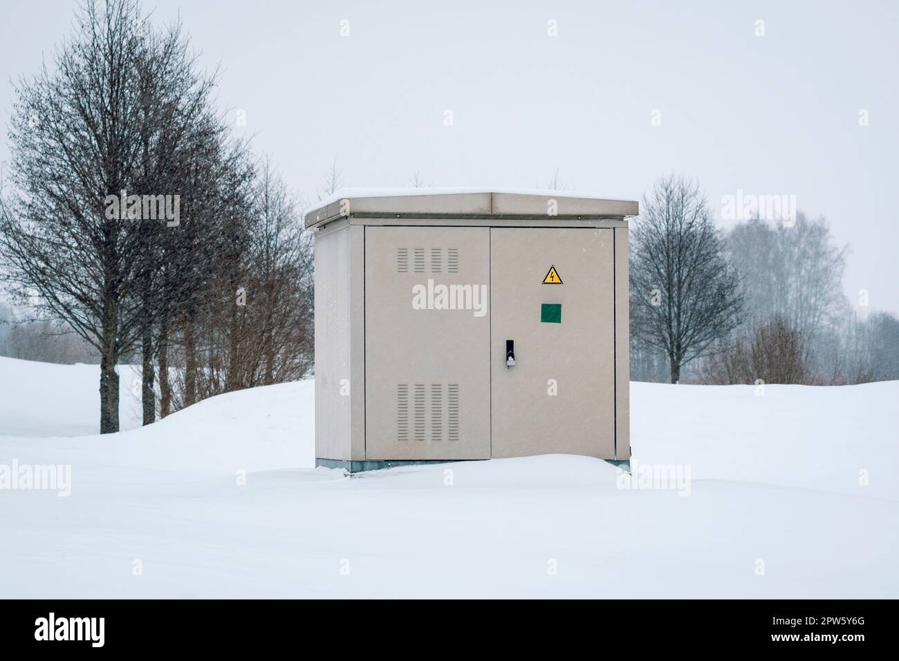 Outdoor Electric cabinet on the snow field. Electrical cabinet in the ...