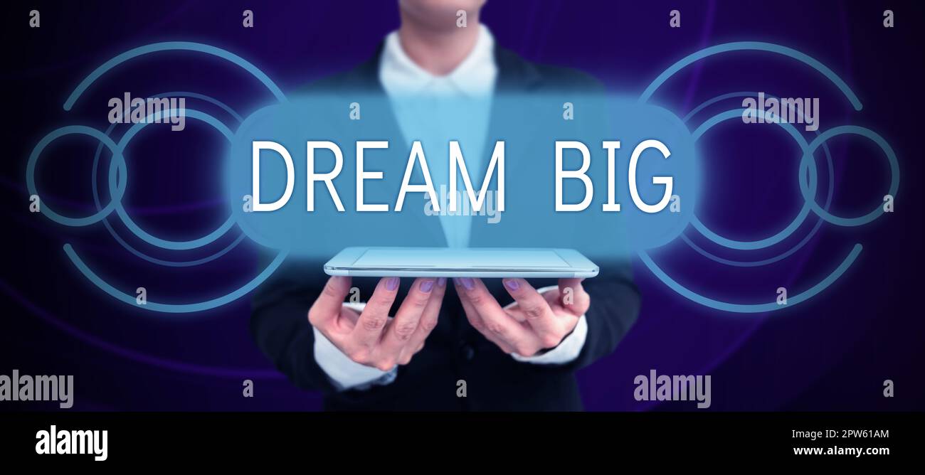 Hand writing sign Dream Big, Concept meaning To think of something high ...