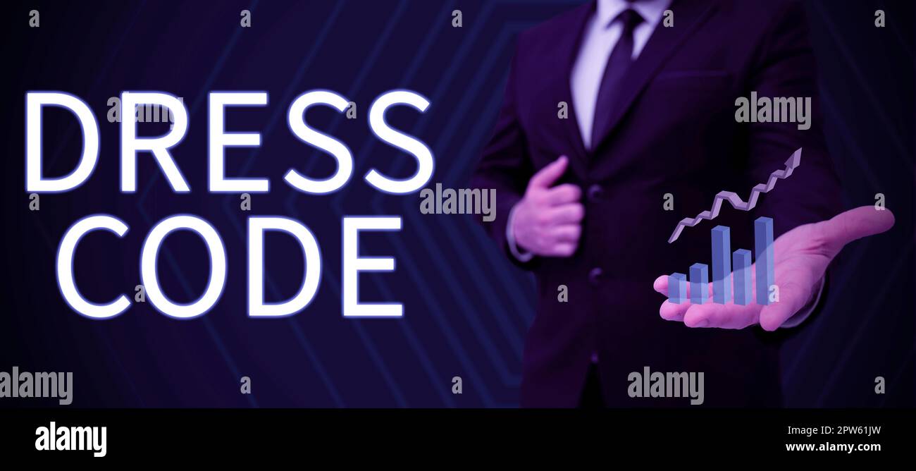 Hand writing sign Dress Code, Business approach an accepted way of ...