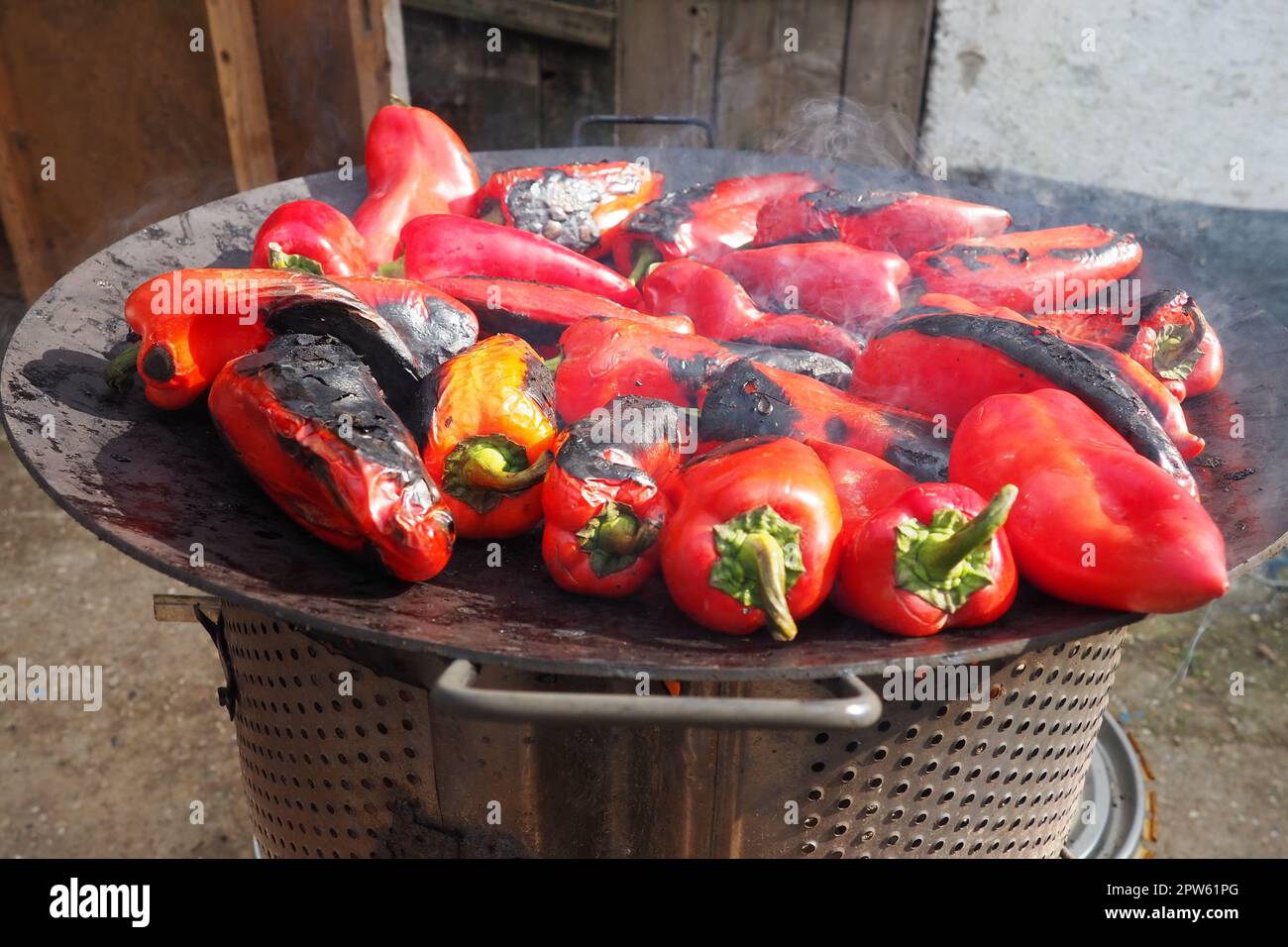 Roasting red peppers for a smoky flavor and quick peeling. Thermal ...