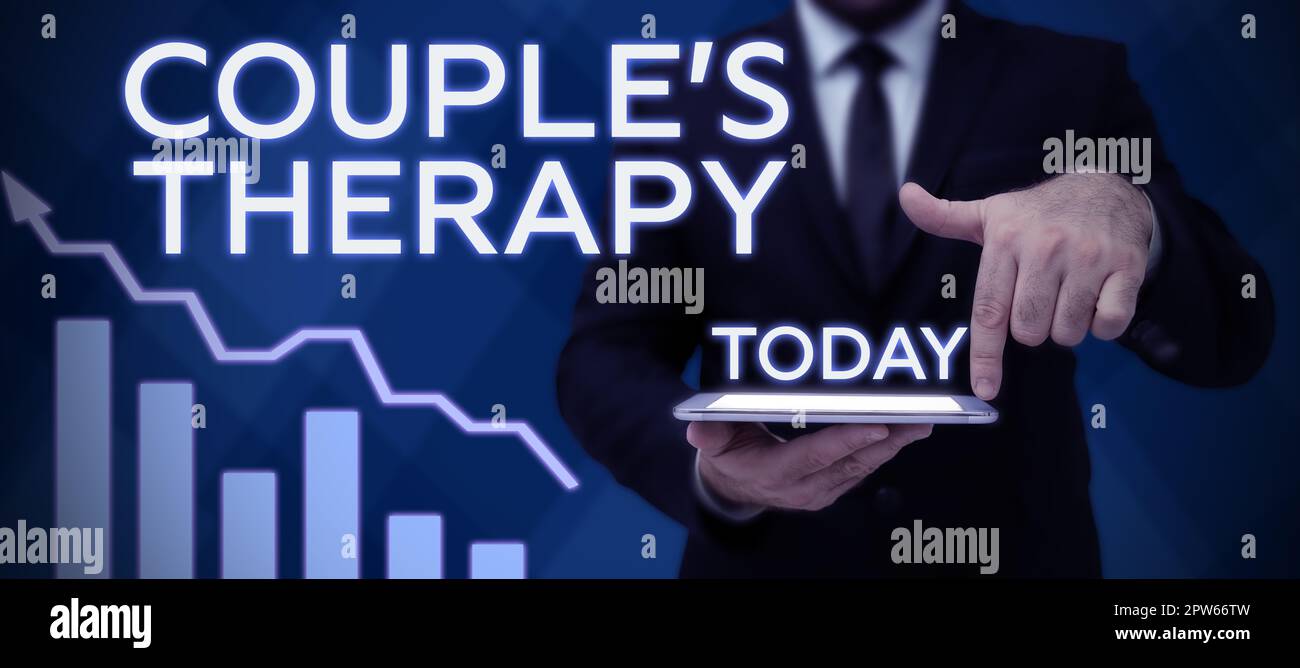 Sign displaying Couple S Therapy, Word Written on treat relationship ...