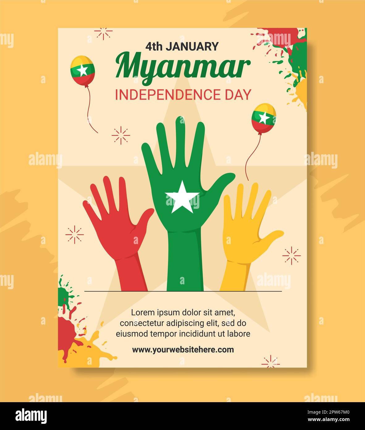 Myanmar Independence Day Poster Flat Cartoon Hand Drawn Templates ...