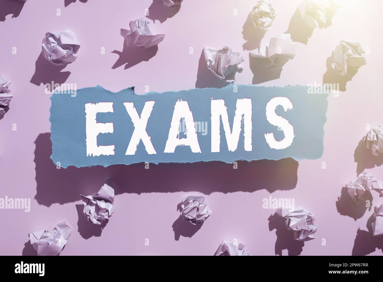 Hand writing sign Exams, Word Written on test of a specified kind to ...