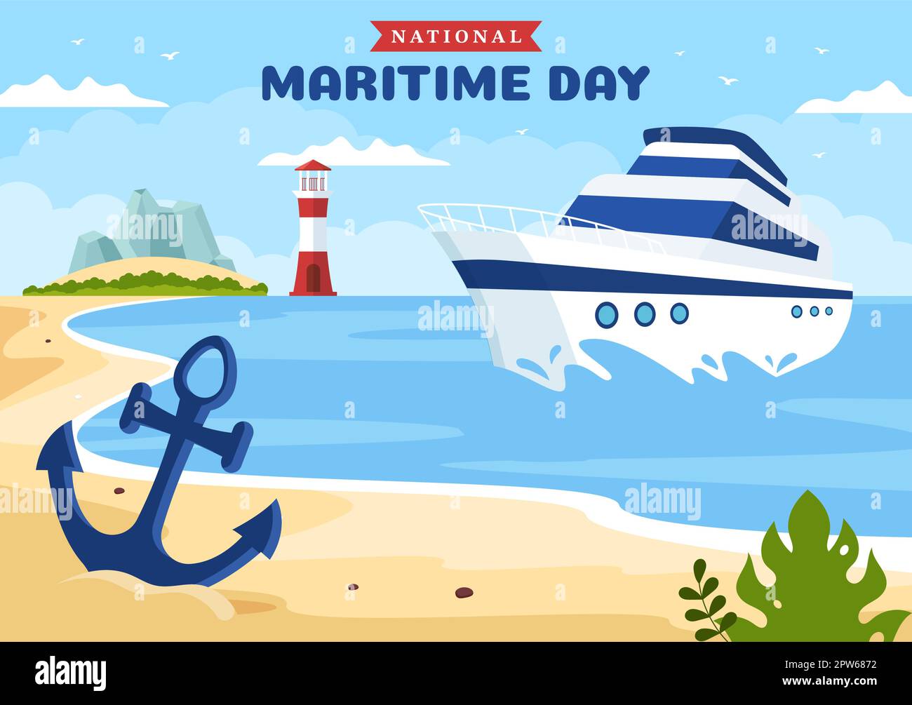 World Maritime Day Illustration with Sea and Ship for Web Banner or ...