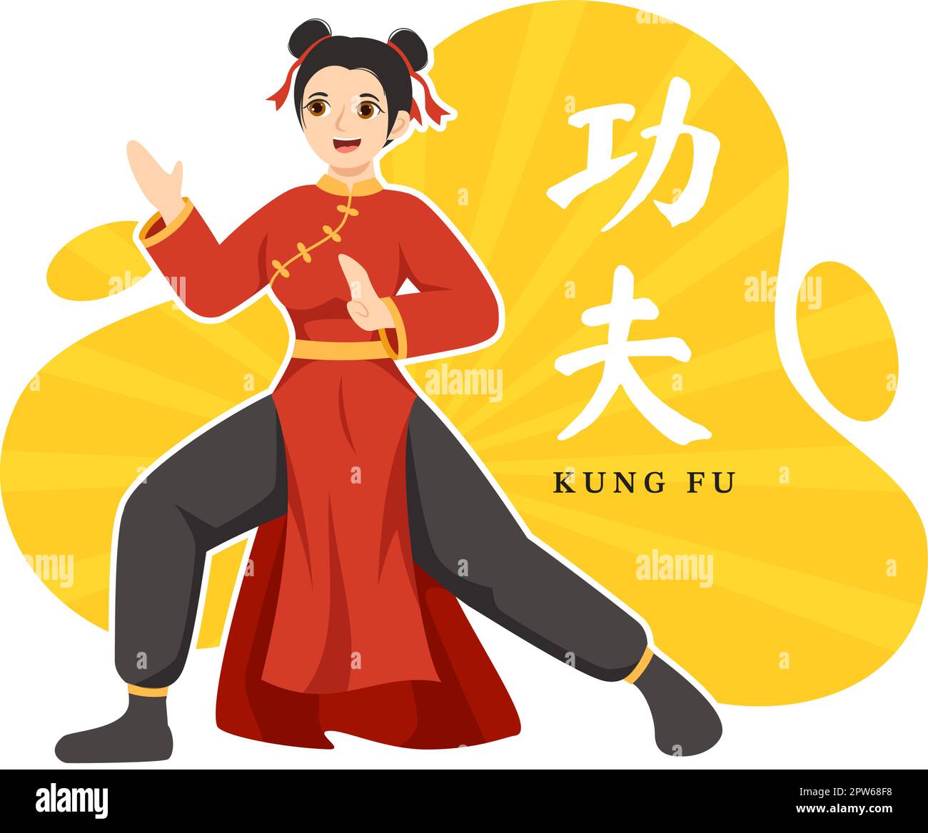 Kung Fu Illustration with People Showing Chinese Sport Martial Art in Flat Cartoon Hand Drawn ...