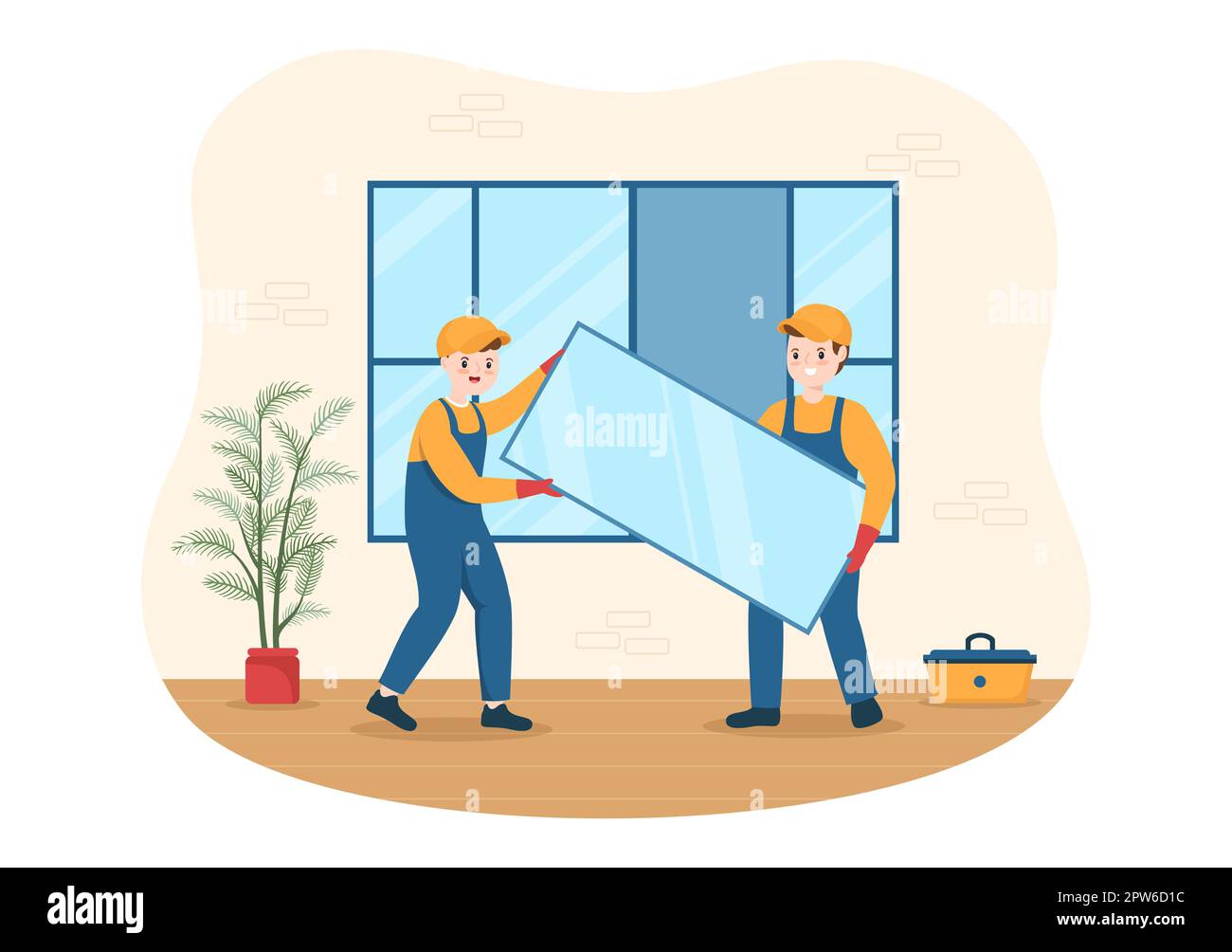 Window and Door Installation Service with Worker for Home Repair and ...