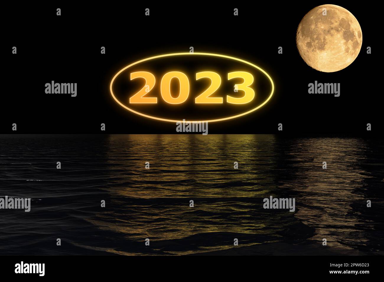 3D illustration concept New Year 2023 design with 2023 on the moon ...