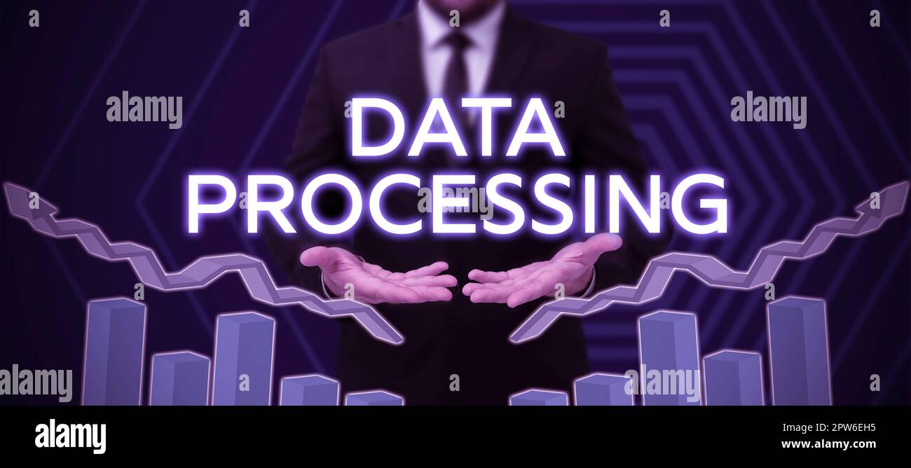 Text caption presenting Data Processing, Business showcase collection and manipulation of items ...