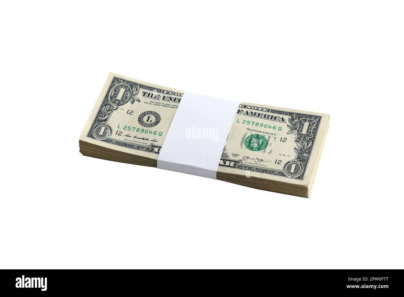 Bundle of US dollar bills isolated on white. Pack of american money ...