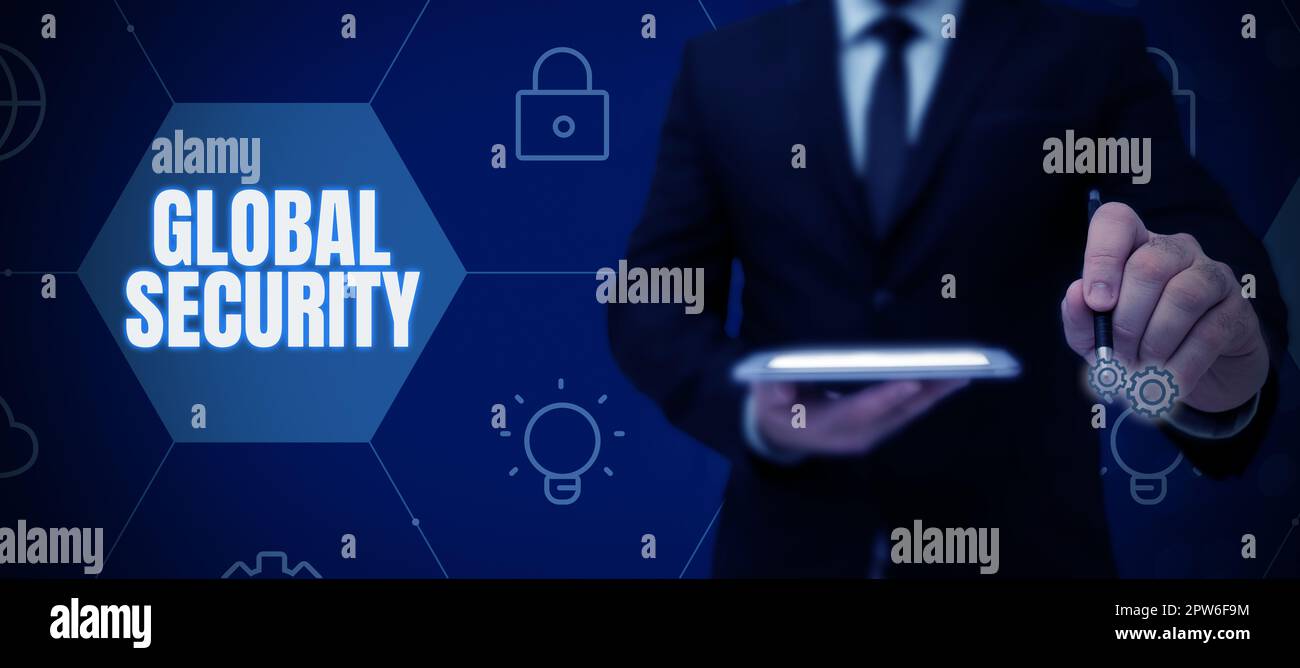 Conceptual caption Global Security, Word for protection of the world ...