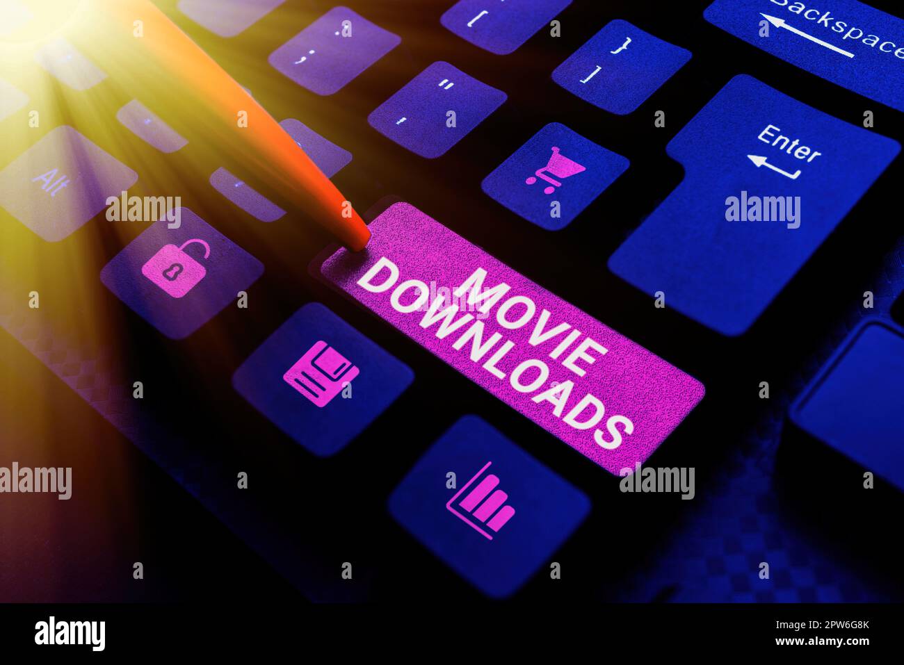 Text caption presenting Movie Downloads, Word Written on transfers ...