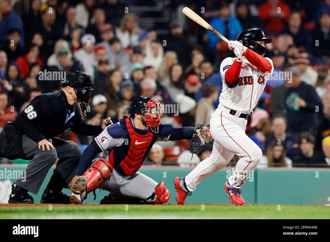 Boston Red Sox's Masataka Yoshida grounds out in front of Cleveland ...