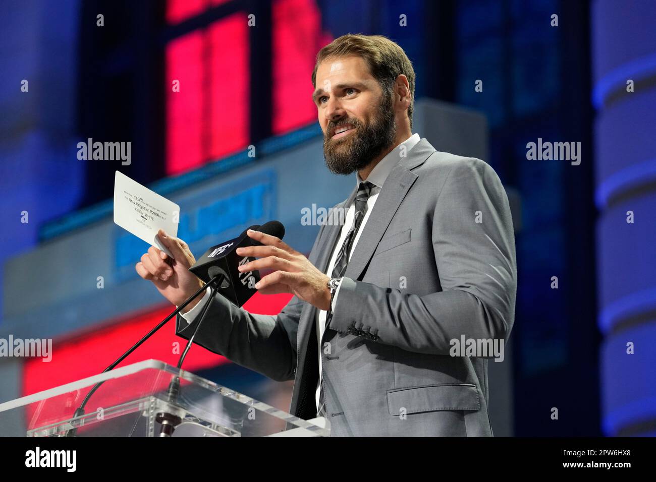 Sebastian Volmer announces the No. 46 pick for the New England Patriots ...