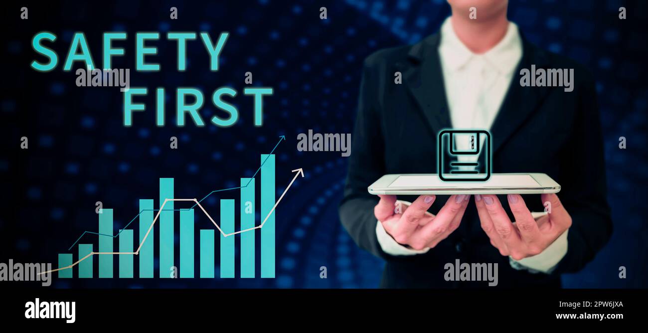 Inspiration showing sign Safety First, Business concept Avoid any ...