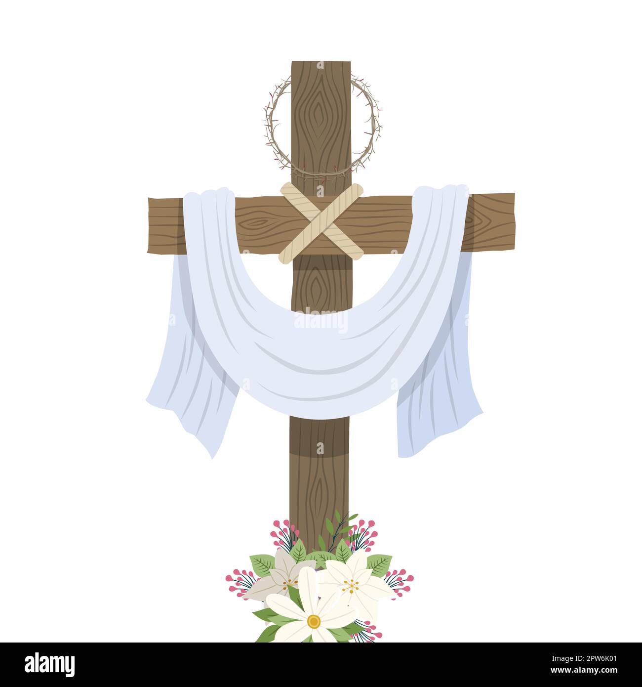 Holy week. The cross with the crown of thorns and the white cloth Stock ...