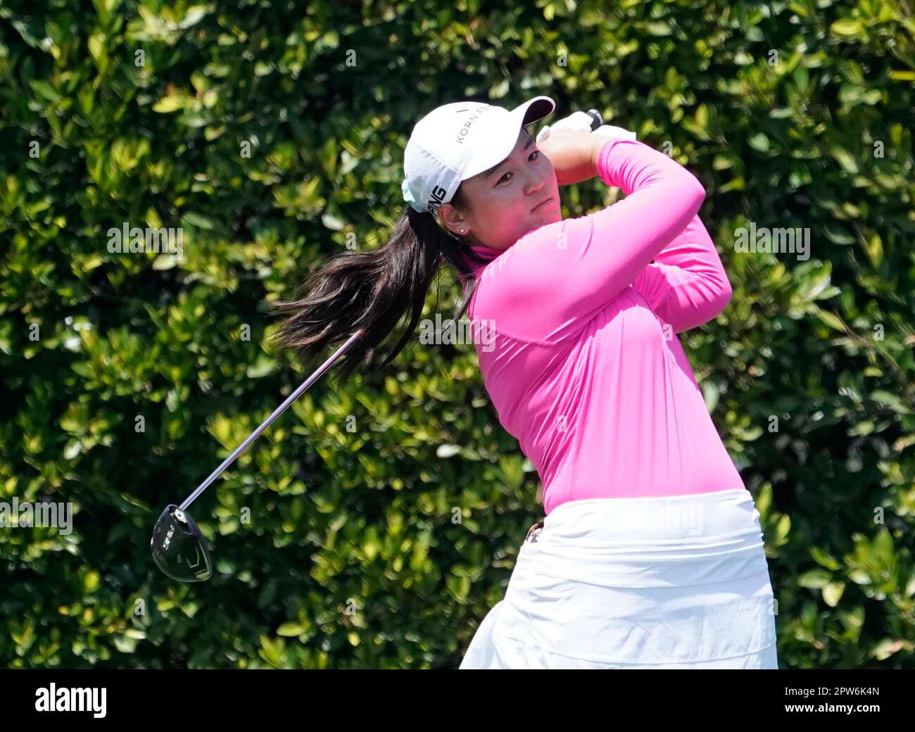 April 28, 2023: American professional golfer Allisen Corpuz teeing off ...