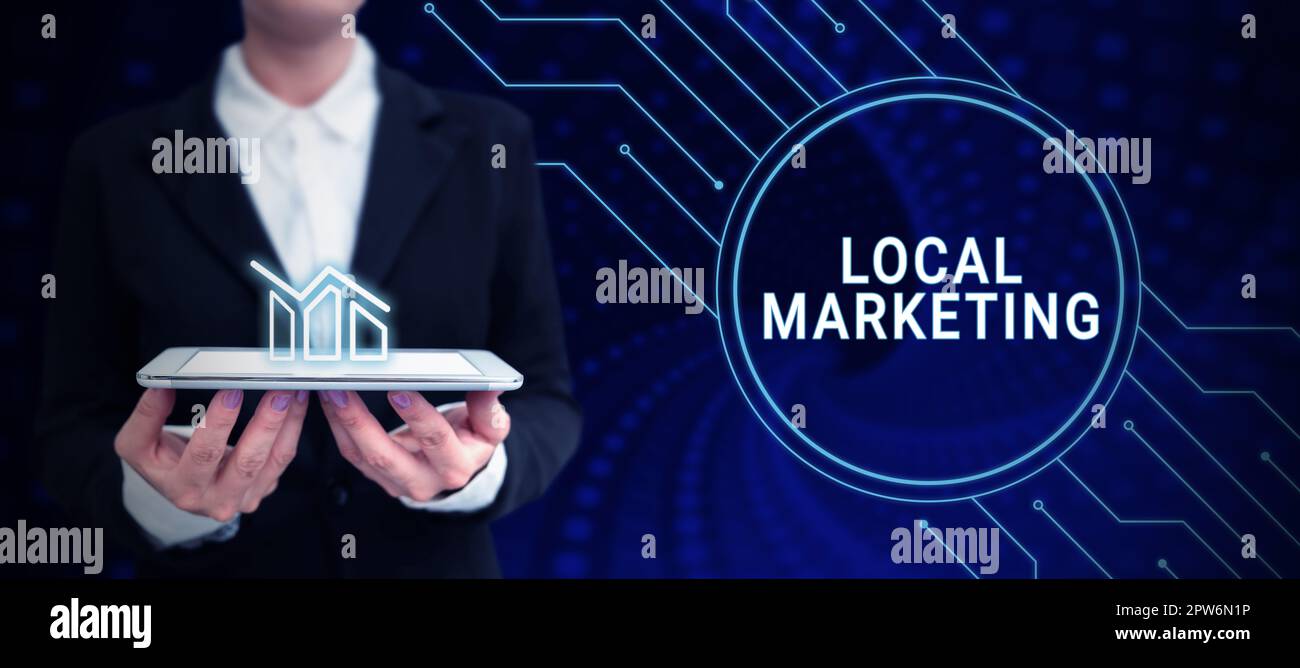 Hand writing sign Local Marketing, Concept meaning targets customers by ...