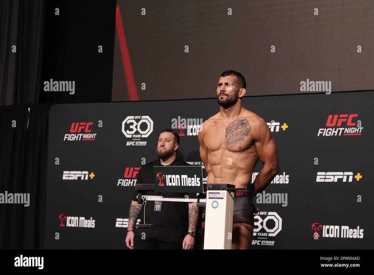LAS VEGAS, NV - APRIL 28: Rodolfo Vieira poses on the scale during the ...