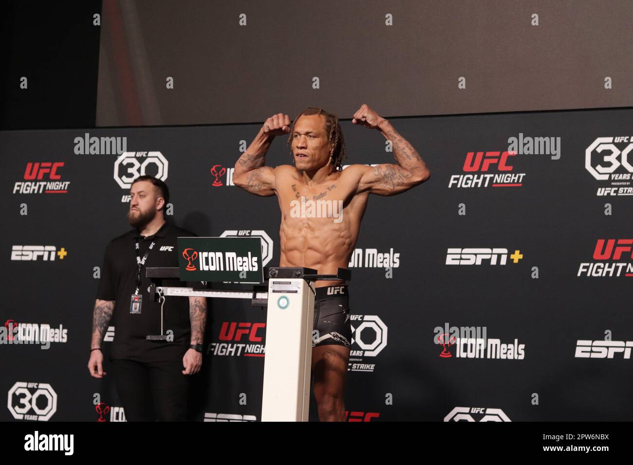 LAS VEGAS, NV - APRIL 28: Marcus McGhee poses on the scale during the ...