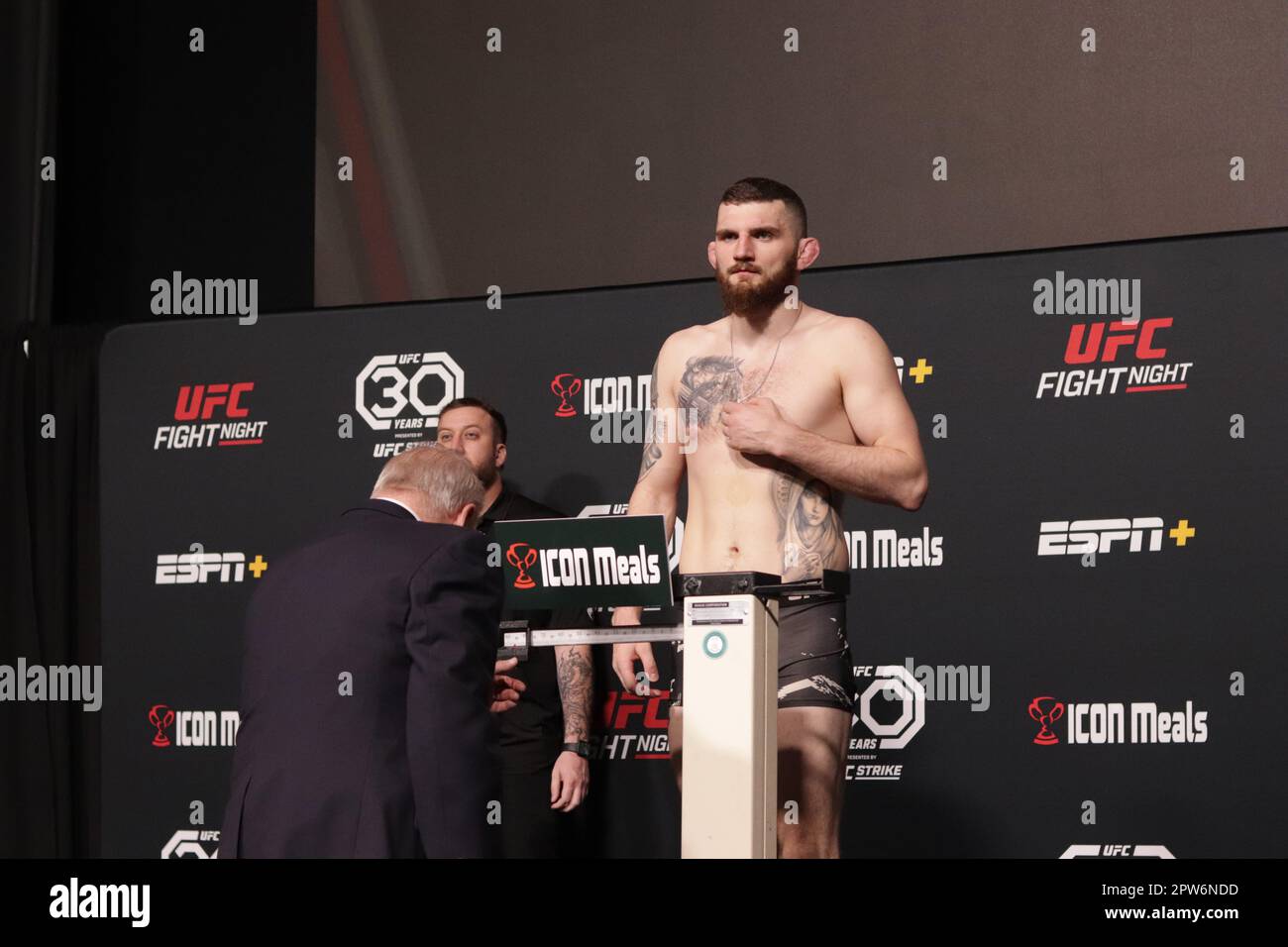 LAS VEGAS, NV - APRIL 28: Michal Oleksiejczuk poses on the scale during ...