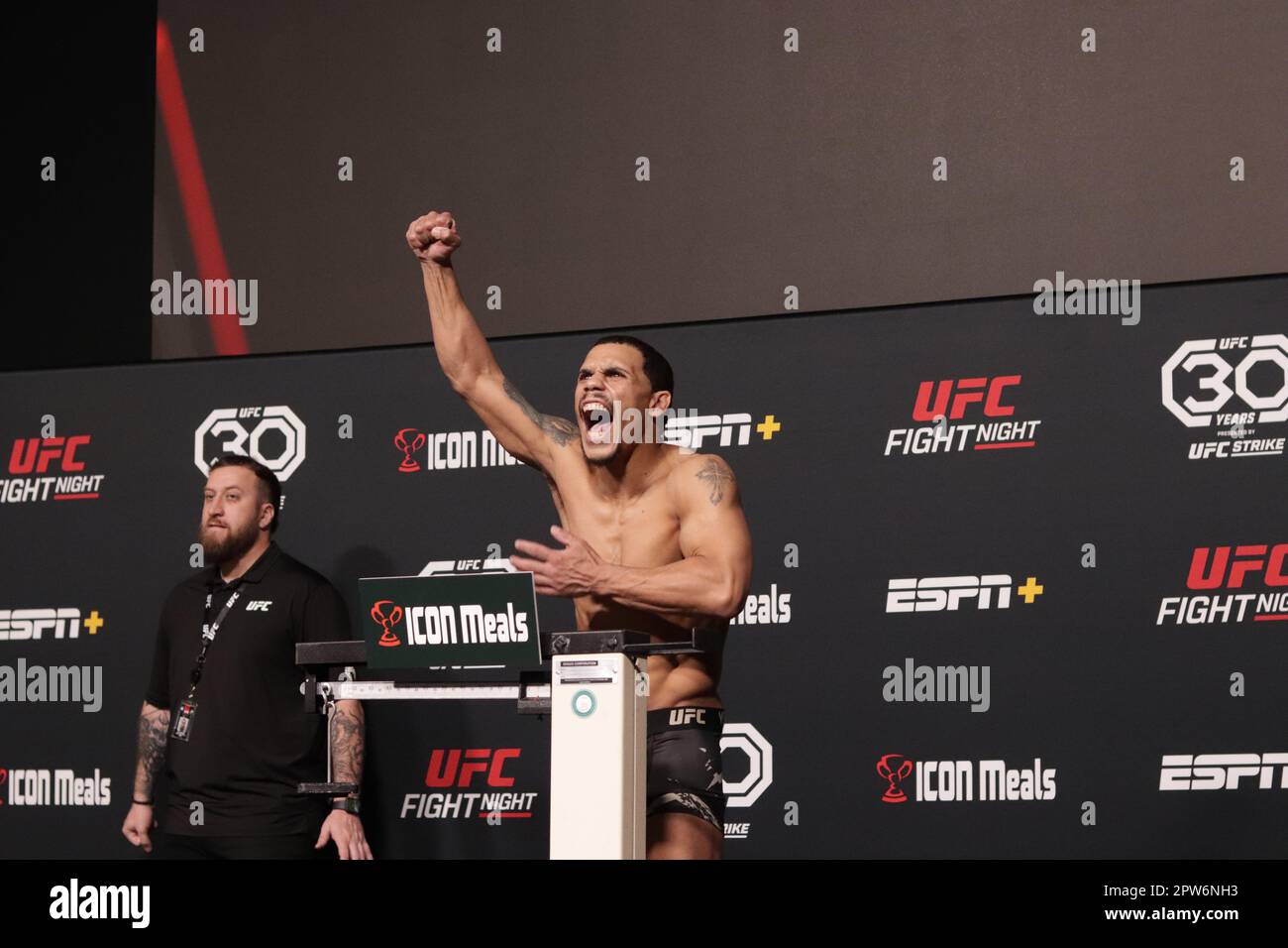 LAS VEGAS, NV - APRIL 28: Journey Newson poses on the scale during the ...