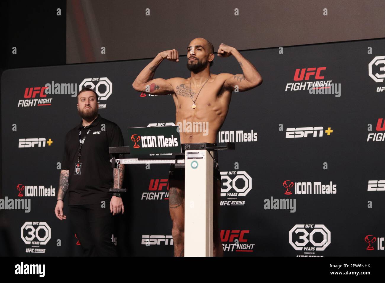 LAS VEGAS, NV - APRIL 28: Charles Johnson poses on the scale during the ...