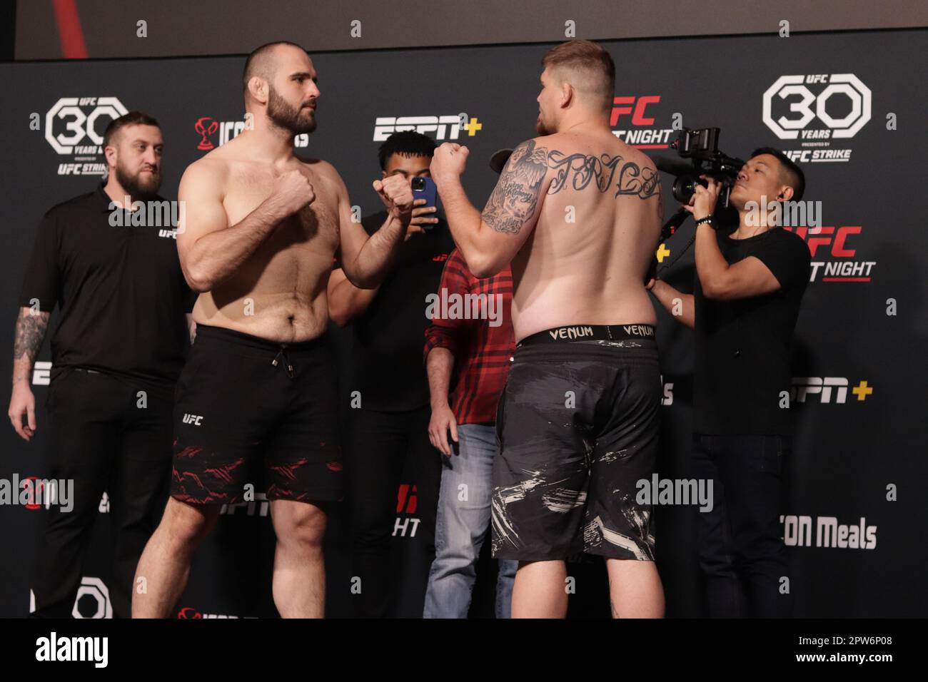 LAS VEGAS, NV - APRIL 28: Martin Buday and Jake Collier face off during ...