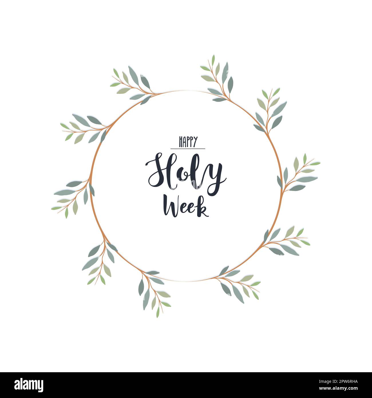 Laurel wreath with text happy Holy Week. Palm Sunday illustration Stock ...