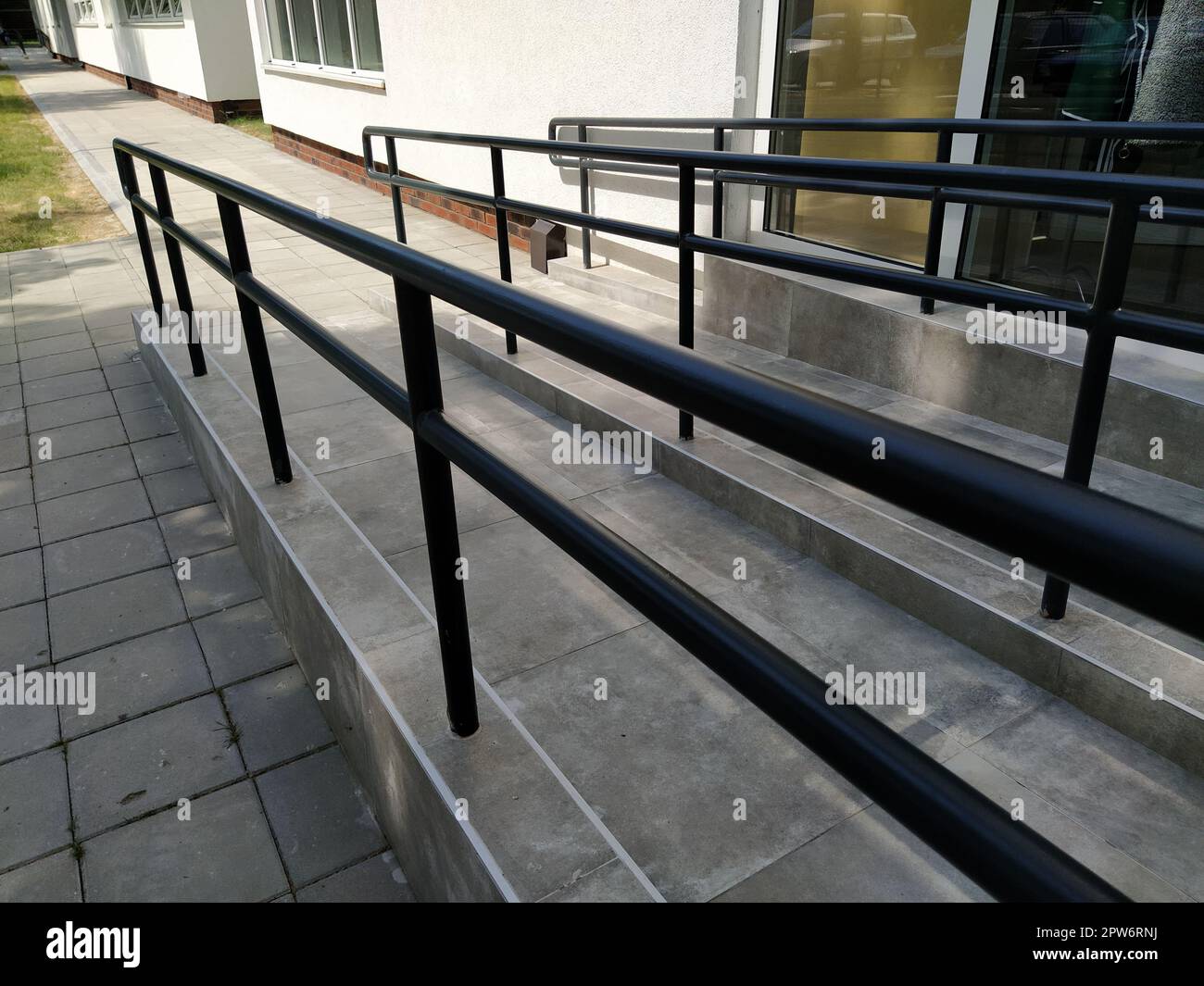 Disabled ramps next to the building's entrance. New school equipped ...