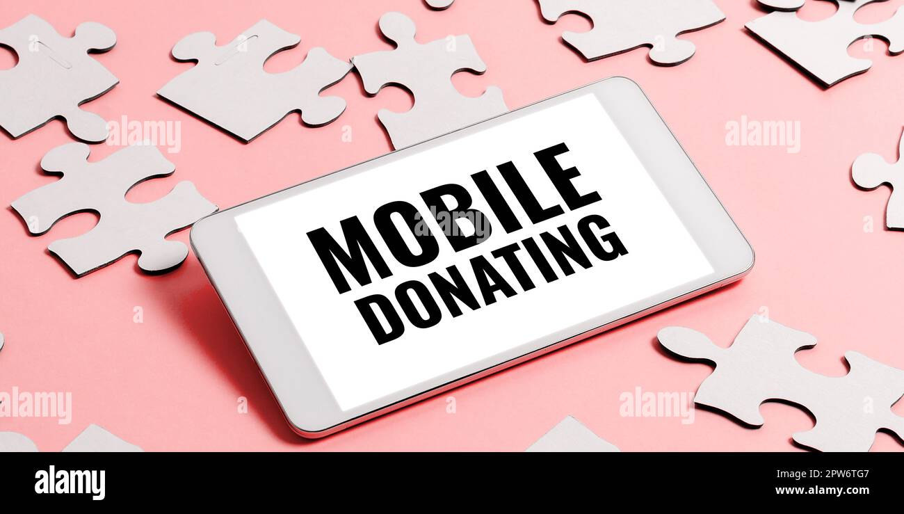 Writing displaying text Mobile Donating, Business idea to give something to a charity or any ...
