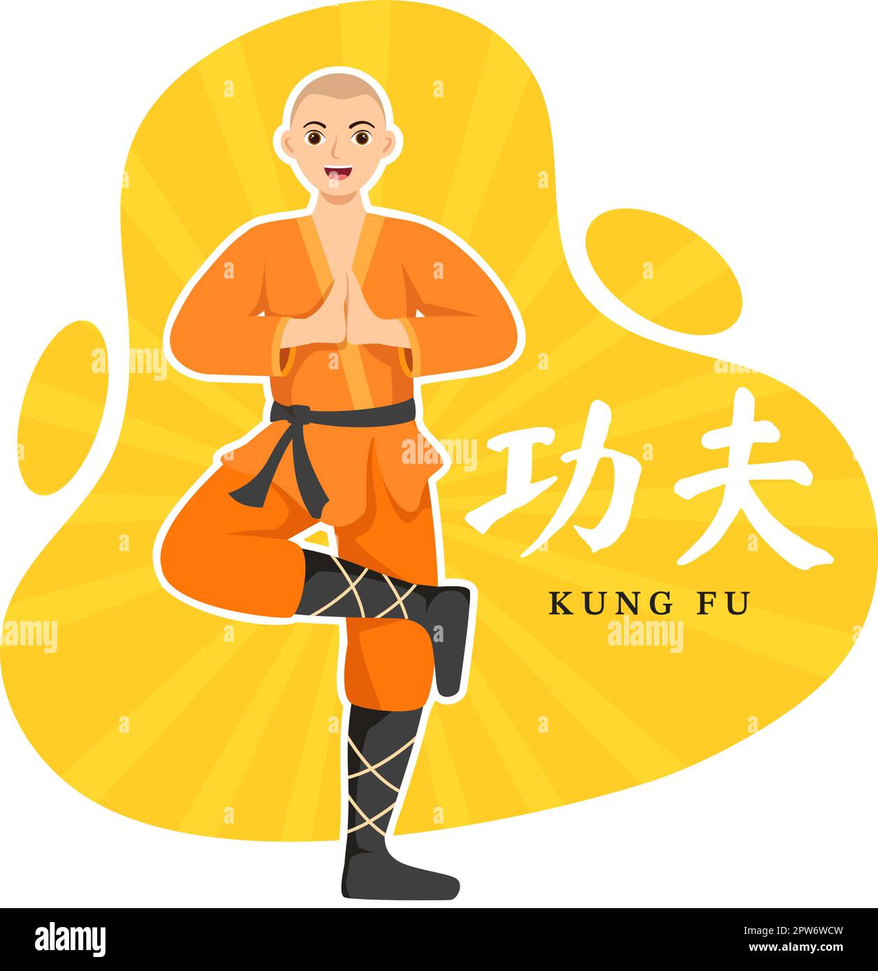 Kung Fu Illustration with People Showing Chinese Sport Martial Art in Flat Cartoon Hand Drawn ...