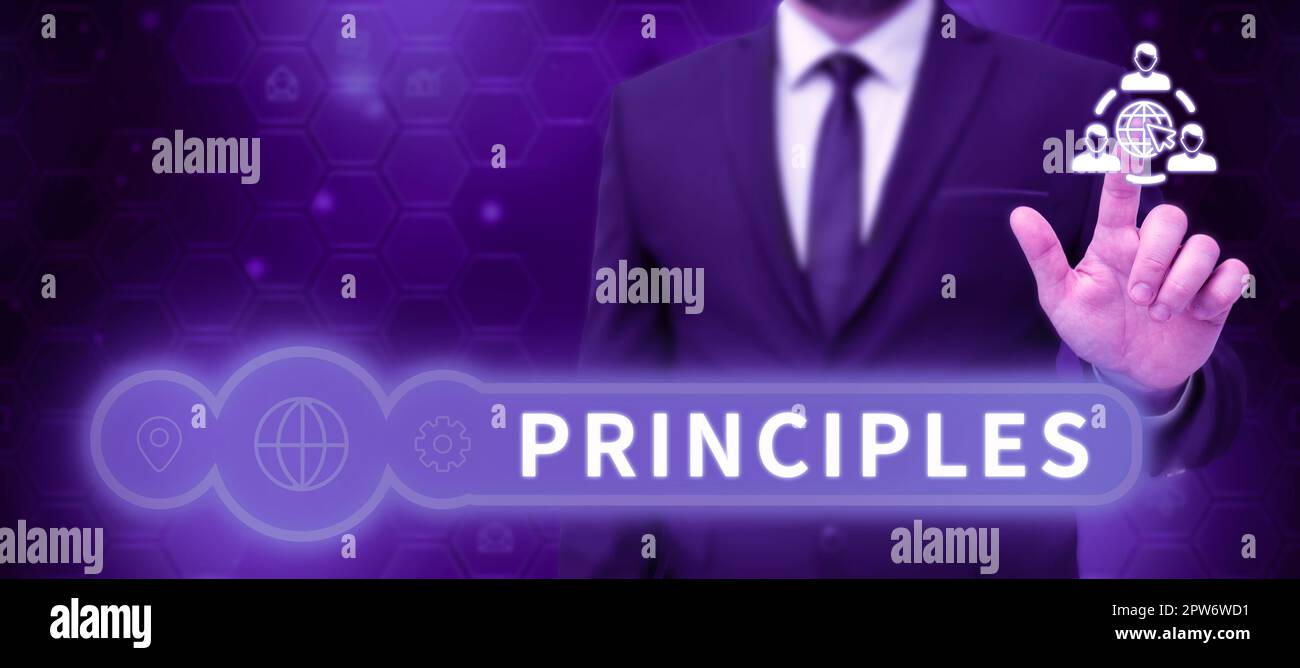 Conceptual display Principles, Word Written on fundamental truth that ...