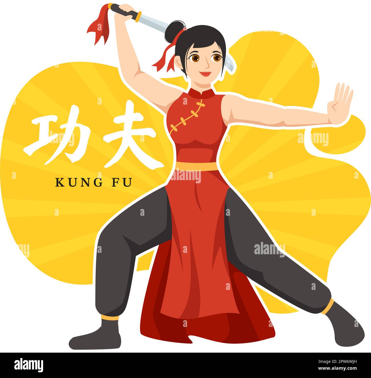 Kung Fu Illustration with People Showing Chinese Sport Martial Art in ...
