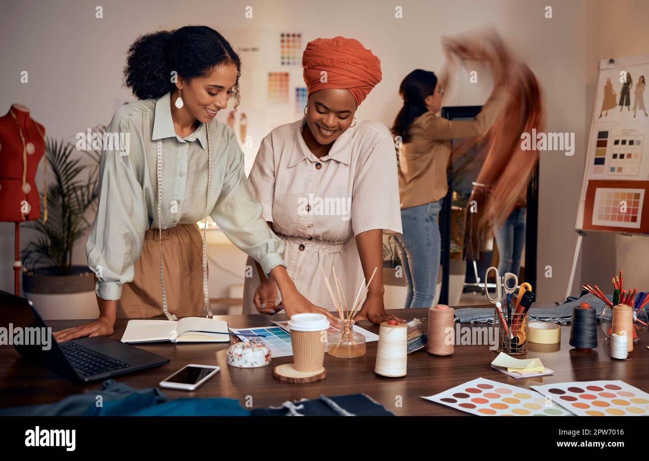 Designer, team creative collaboration and fashion designers working in ...