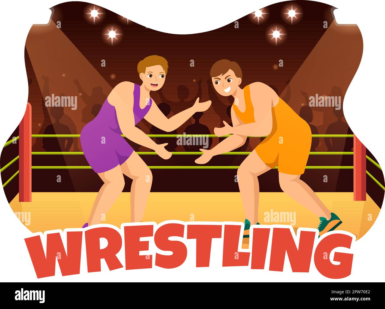 Wrestling Illustration with Two fighters Boxing Competition or ...